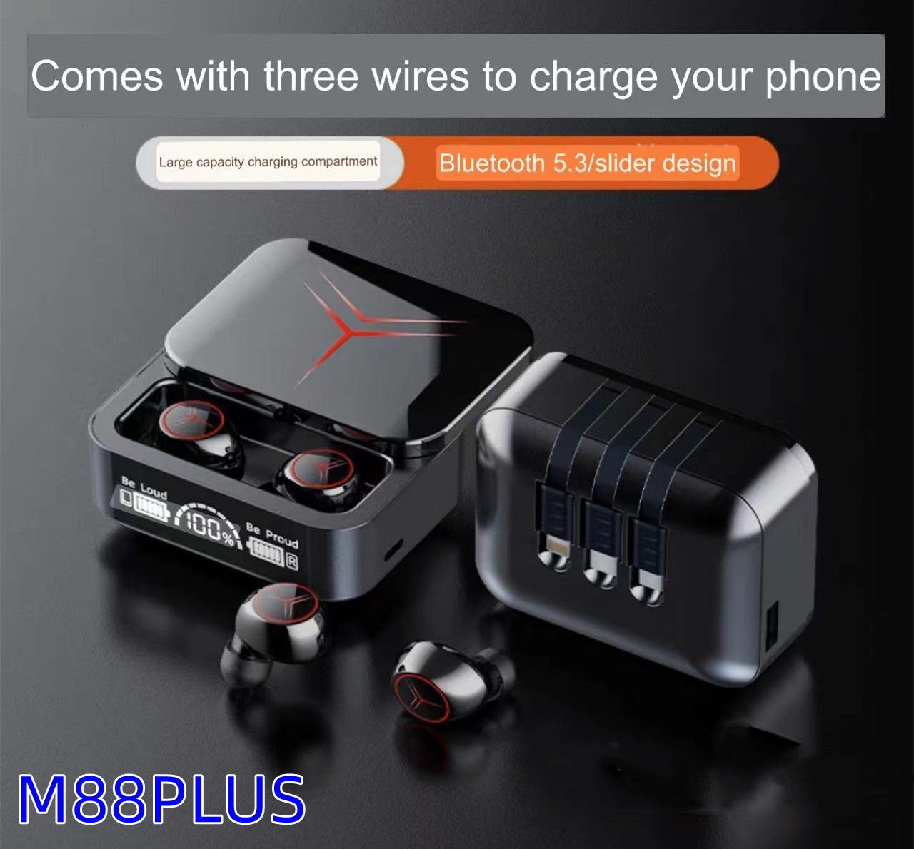 TWS M88 plus หูฟังบลูทูธไร้สาย 5.3 เสียงสเตอริโอ กล่องชาร์จแบบฉุกเฉิน ...