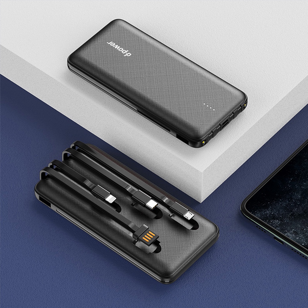 D-POWER แบตเตอรีสำรอง GC100 ความจุ 10000mAh สายชาร์จในตัว มีไฟฉาย 4IN1 ...