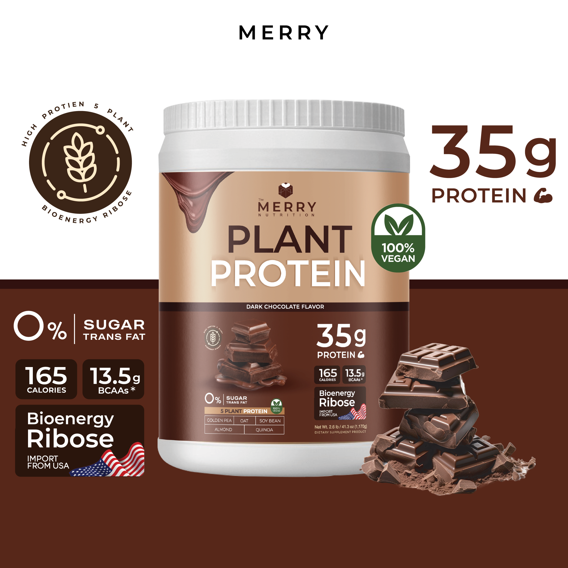 Merry Plant Protein โปรตีนพืช 5 ชนิด : โปรตีนสูง 35 กรัม ขนาด 2.3lb ...