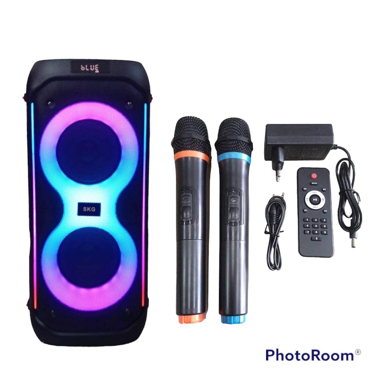 SKG ลำโพง Bluetooth KG-049 6.5"x2 ไมค์ลอย2ตัว รีโมท ไฟดิสโก้เต้นตามจังหวะเสียงเพลง ปิดเปิดได้ ...