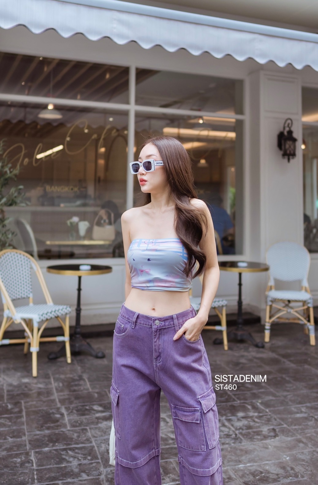 ST460 SistaDenim กางเกงสไตล์คาร์โก้สีม่วงผู้หญิง - Sista Denim - ThaiPick