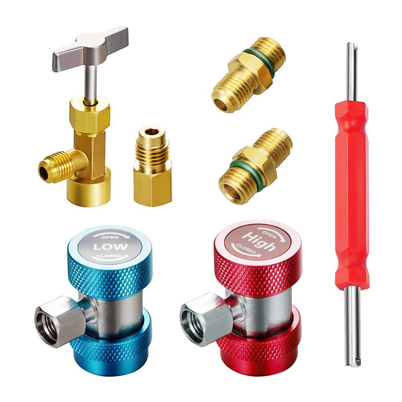 3-In-1 AC Tool Kit, AC R134A Adapters Quick Couplers with Can Tap Valve ...