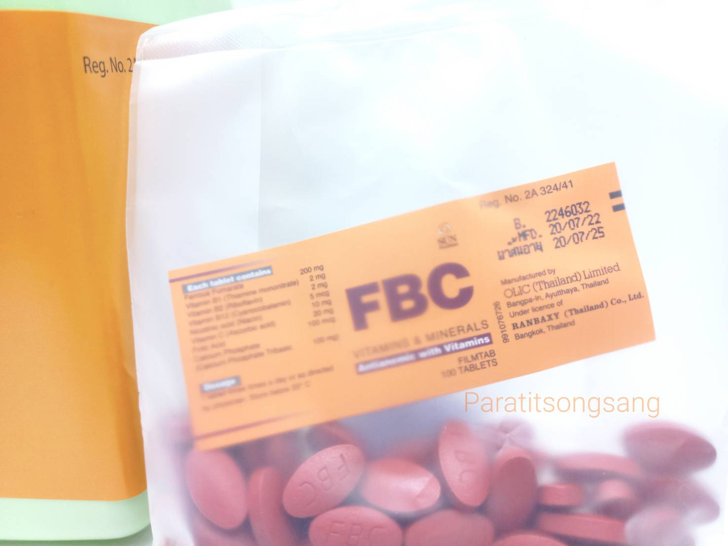 วิตามินบำรุงเลือด FBC ธาตุเหล็ก 1 ถุง 100 เม็ด ของแท้ พร้อมส่ง - พระอาทิตย์ส่องแสง - ThaiPick