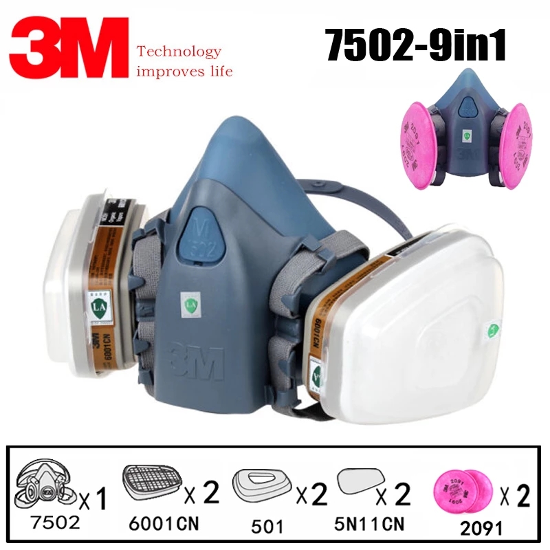 3M 7502 9-IN-1 ชุดกรองครึ่งหน้า สเปรย์สีเคมีป้องกันกำจัดศัตรูพืช - Meitin Store - ThaiPick