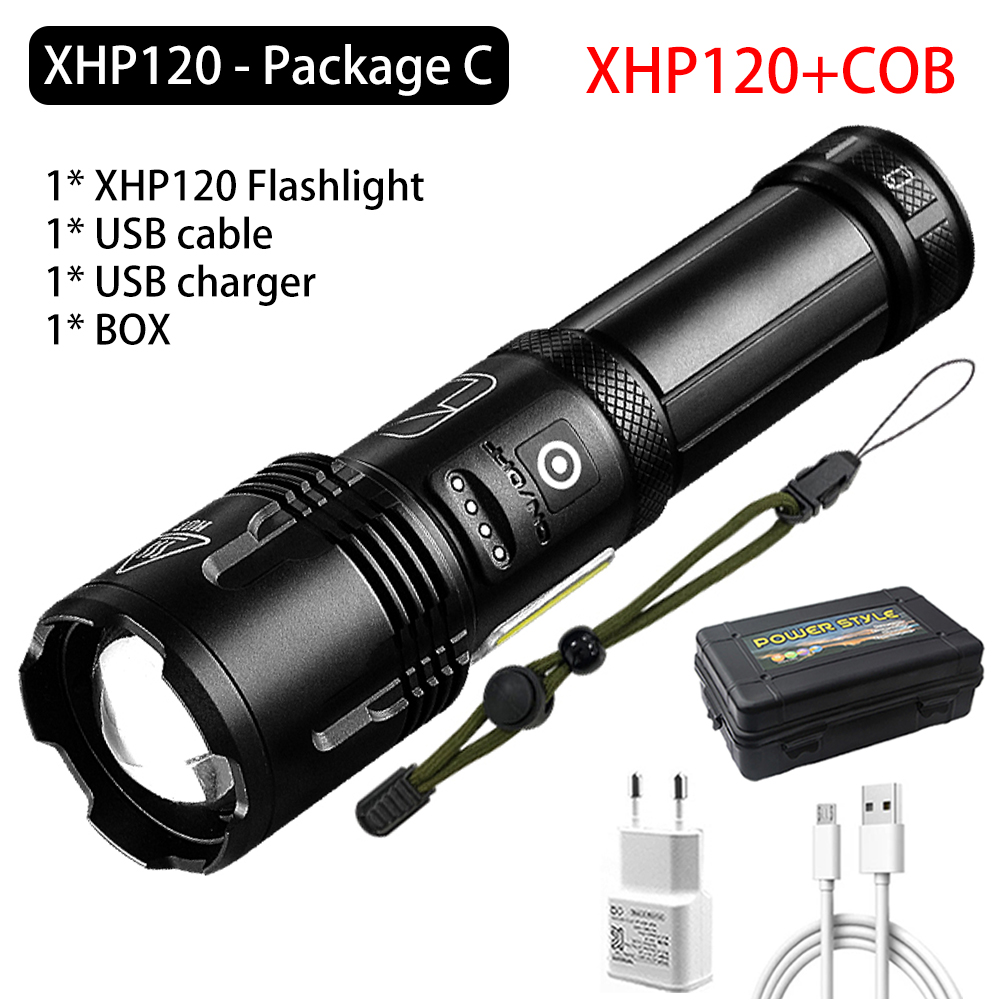 Super Bright Led Flashlights High Power XHP120 with COB Torch Light ...