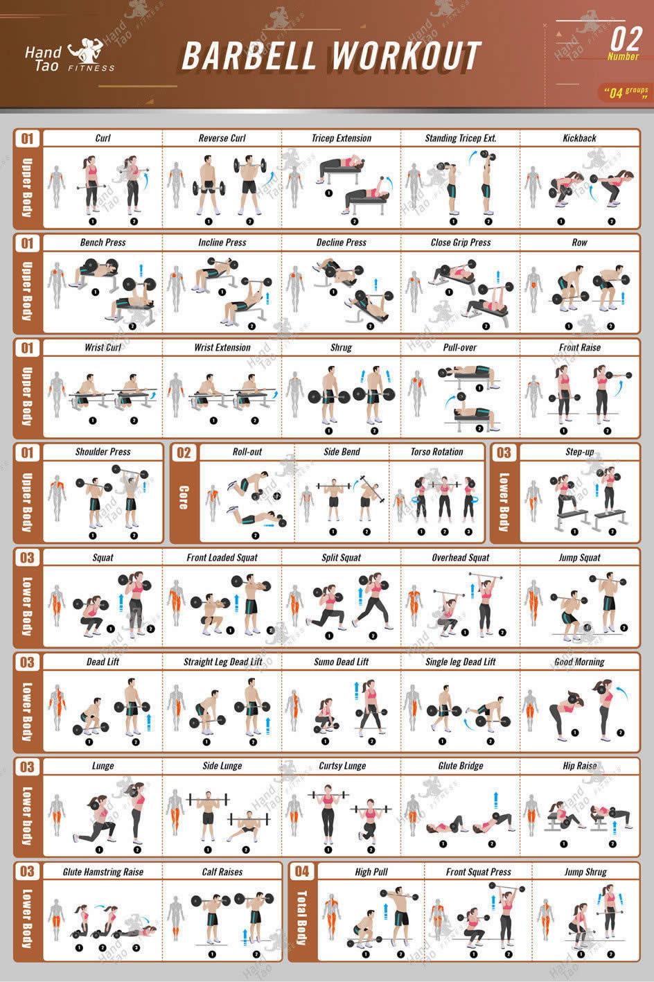 High quality Barbell Workout Exercise Poster Bodybuilding Guide Fitness ...