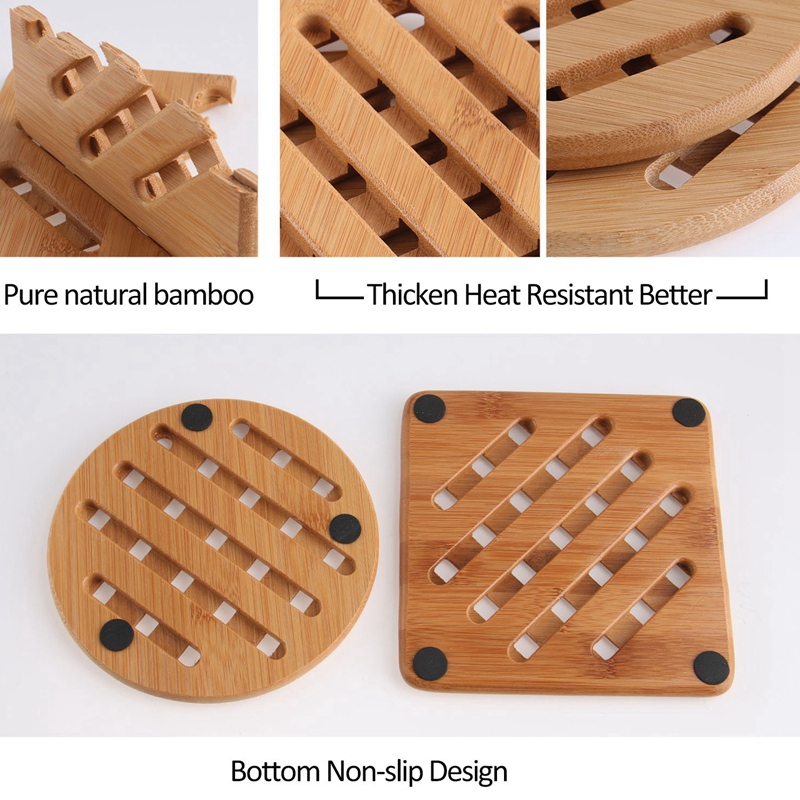Heat Resistant Non-Slip Bamboo Trivets Pot Mat for Kitchen Table - 4Pcs ...