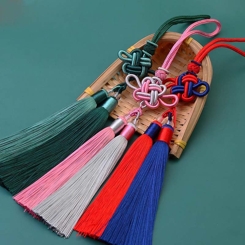 1 set Chinese Knot + Double Color Tassels 14cm Silk Brush Tassels Key ...