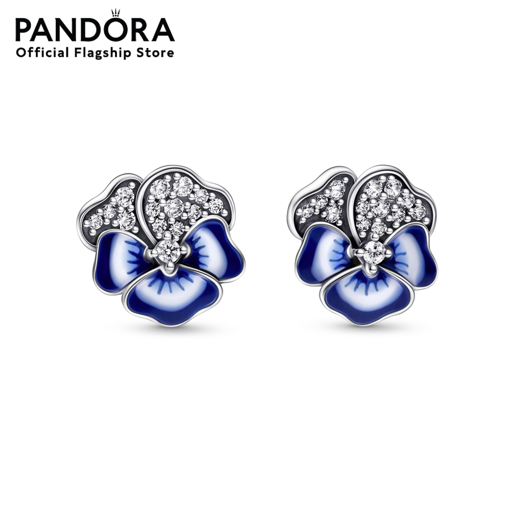 Pandora Blue Pansy Flower Stud Earrings เครื่องประดับ ต่างหู ต่างหูเงิน ...
