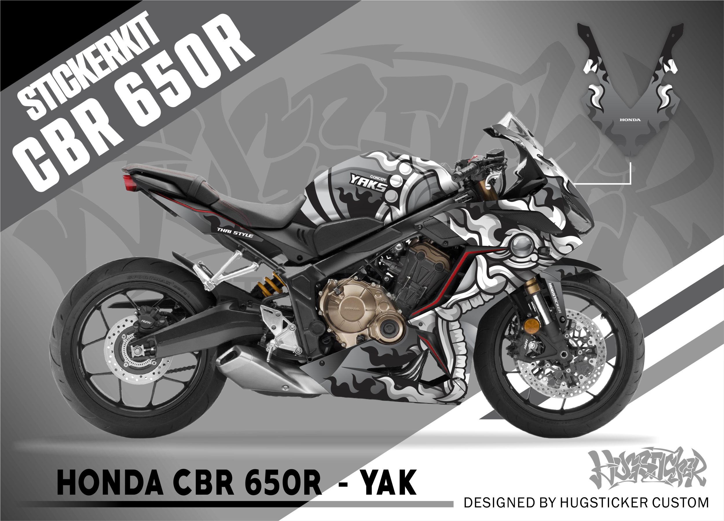 สติ๊กเกอร์ Honda CBR 650R ลายยักษ์ไทย เทา - hugsticker - ThaiPick