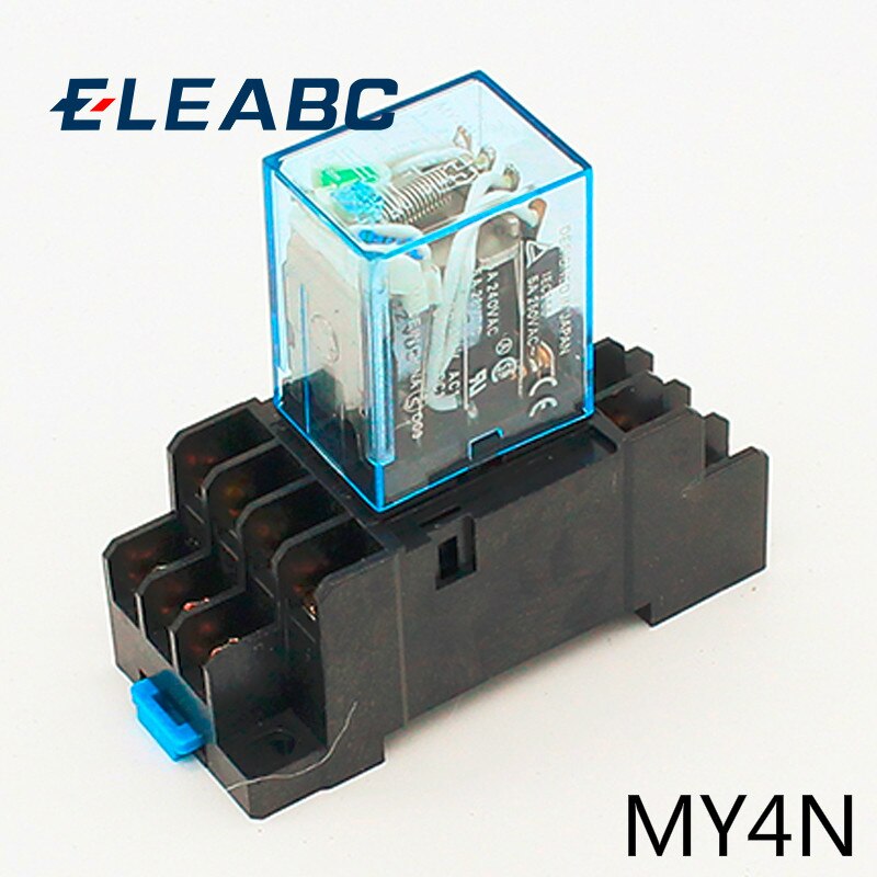 MY4 Power Relay MY4NJ With Din Rail Mount Socket Base 14 Pins 12V/24V ...