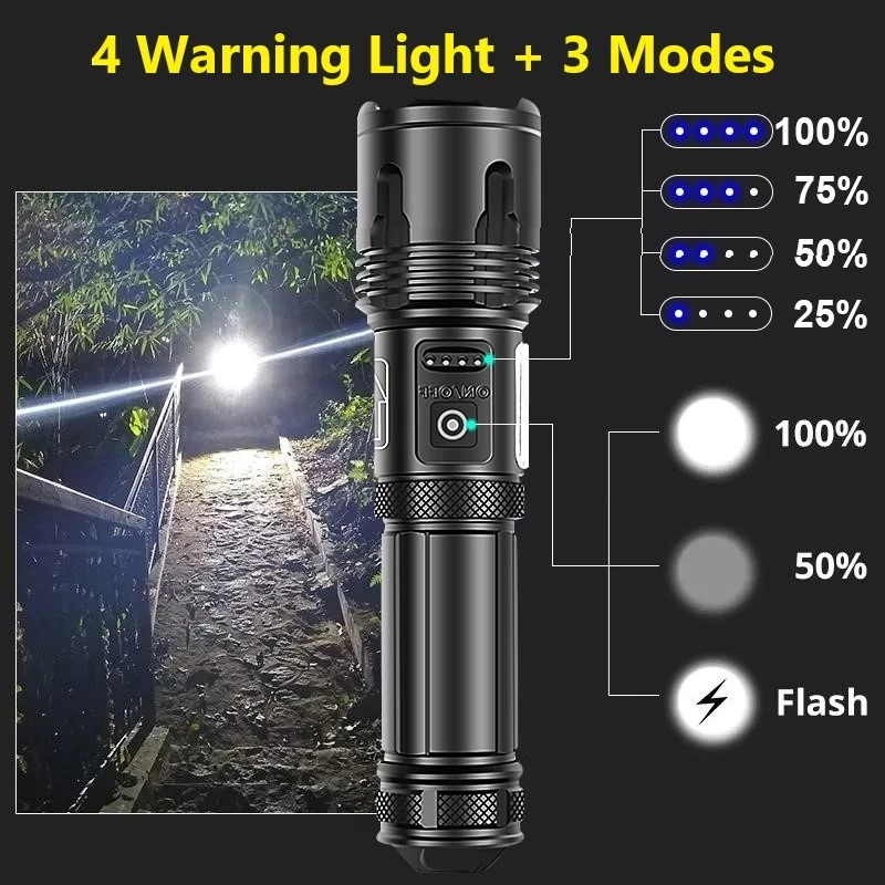 Super XHP199 Most Powerful LED Flashlight Zoom USB Rechargeable XHP99 ...