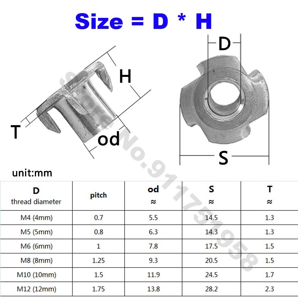 10pcs Thickened Steel Four Claws Square Nut Hanger Bolt M4 M5 M6 M8 M10M12 Blind Pronged Insert ...