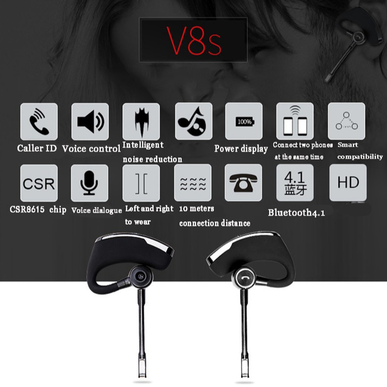 V8S Voice Control Business Bluetooth Headset Earphone Handsfree True ...