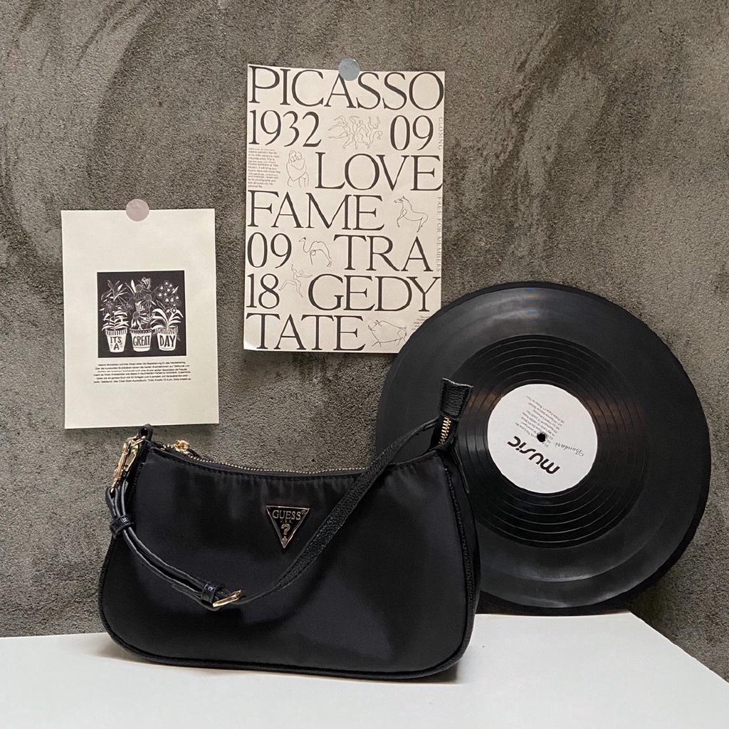 Guess Zip Underarm Bag Oxford Cloth Shoulder Bag Black Sling Bag ...