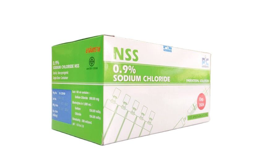 (ยกกล่อง) น้ำเกลือ NSS 0.9 Sodium Chloride 5 ml. (100หลอด) ใช้สำหรับ ...