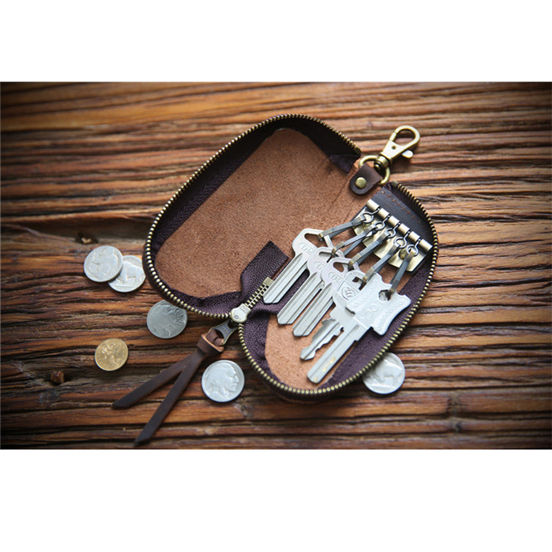 Leather Housekeeper Keychain New Key Holder Zipper Ring Key Pouch Case ...