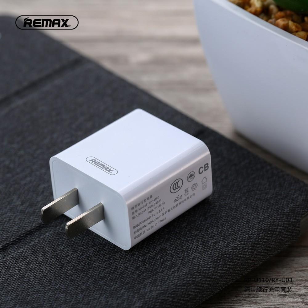 สินค้าขายดี Remax Charger Set RP-U110 / RY-U03 Adapter หัวชาร์จ USB 1 ช่อง 2.1A พร้อมสายชาร์จ ...