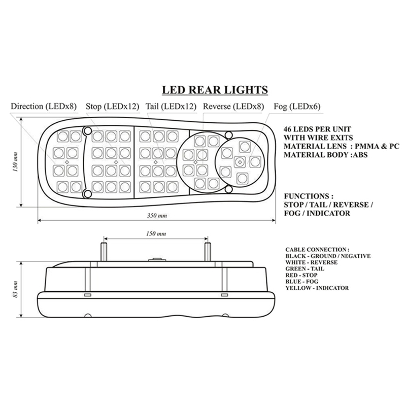 12V 46LED Car Truck LED Rear Tail Light Warning Lights Rear Lamp for ...