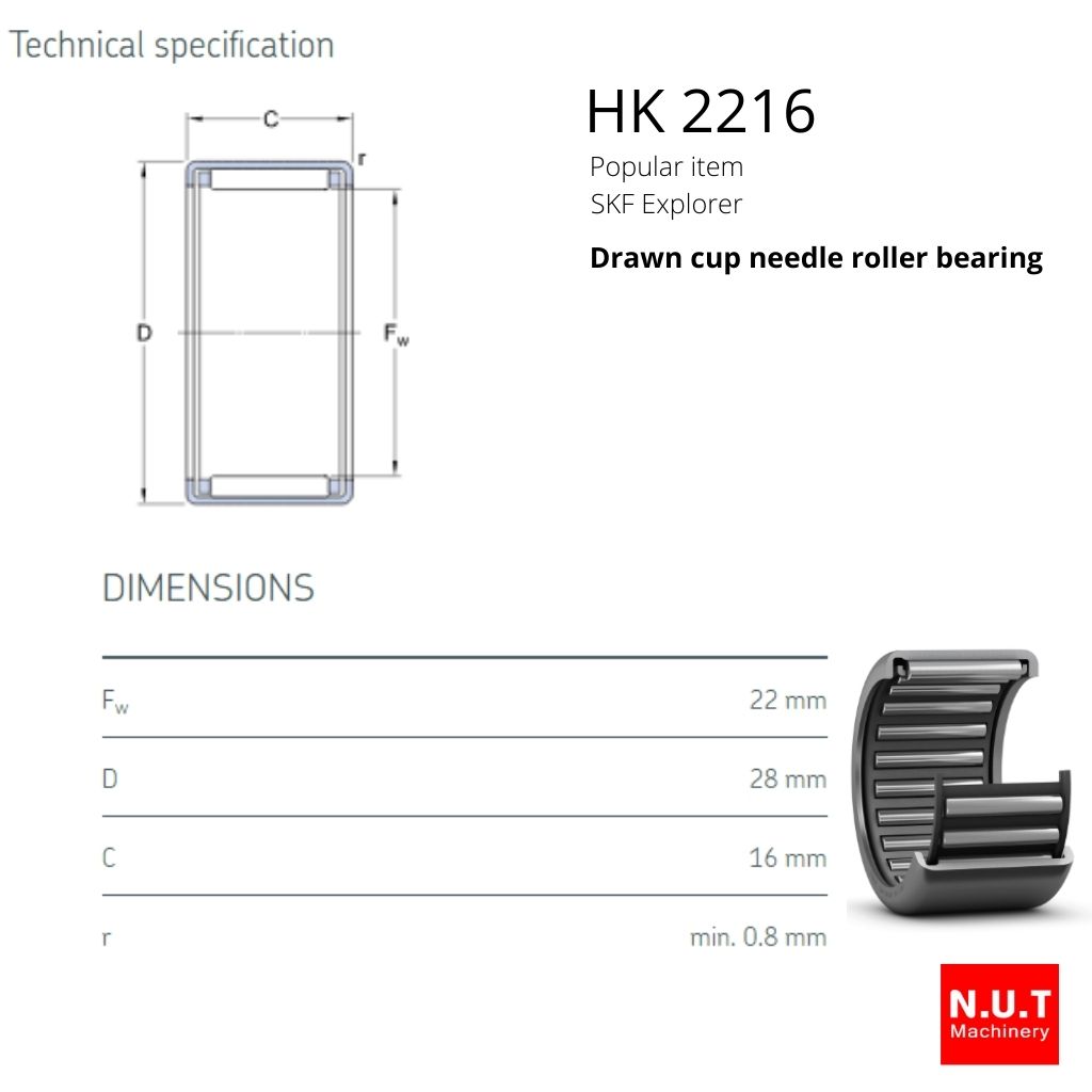 ตลับลูกปืนเม็ดเข็ม SKF HK 2216 ไม่มีแกนใน - N.U.T Machinery - ThaiPick