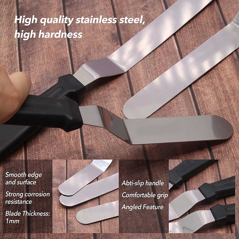 Angled Icing Spatula Set and 3 Packs Cake Scrapers Smoother, Stainless ...