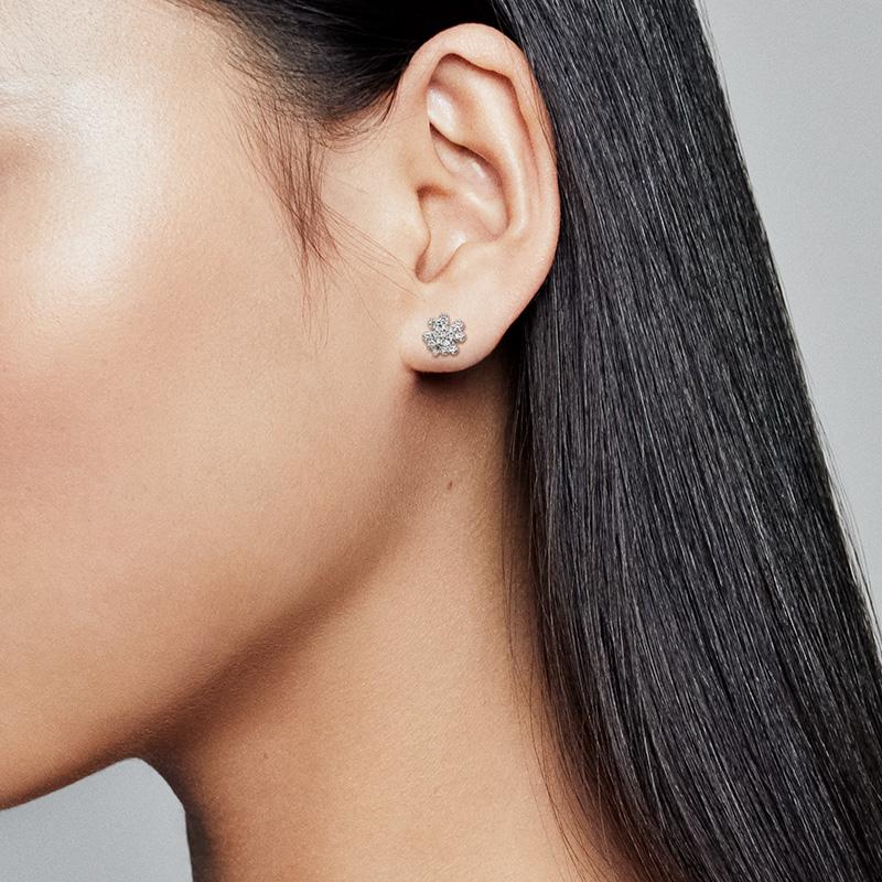 Pandoraˉ Shiny Clover 925 Silver Stud Earrings 297944CZ Elegant ...