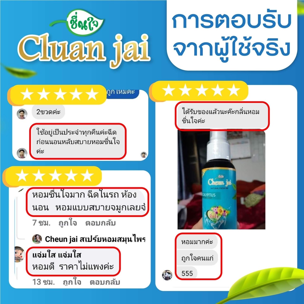 (5 ขวด)cheun jai ชื่นใจ สเปรย์สมุนไพรปรับอากาศ 30ml - Baikaw125 - ThaiPick