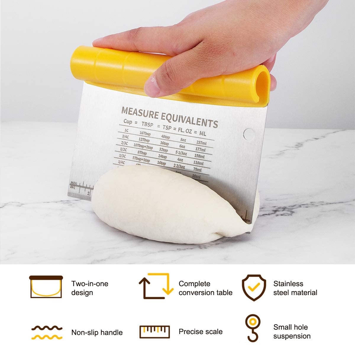 2 in 1Dough Pastry Scraper Stainless Steel Dough Cutter with 1Pcs ...