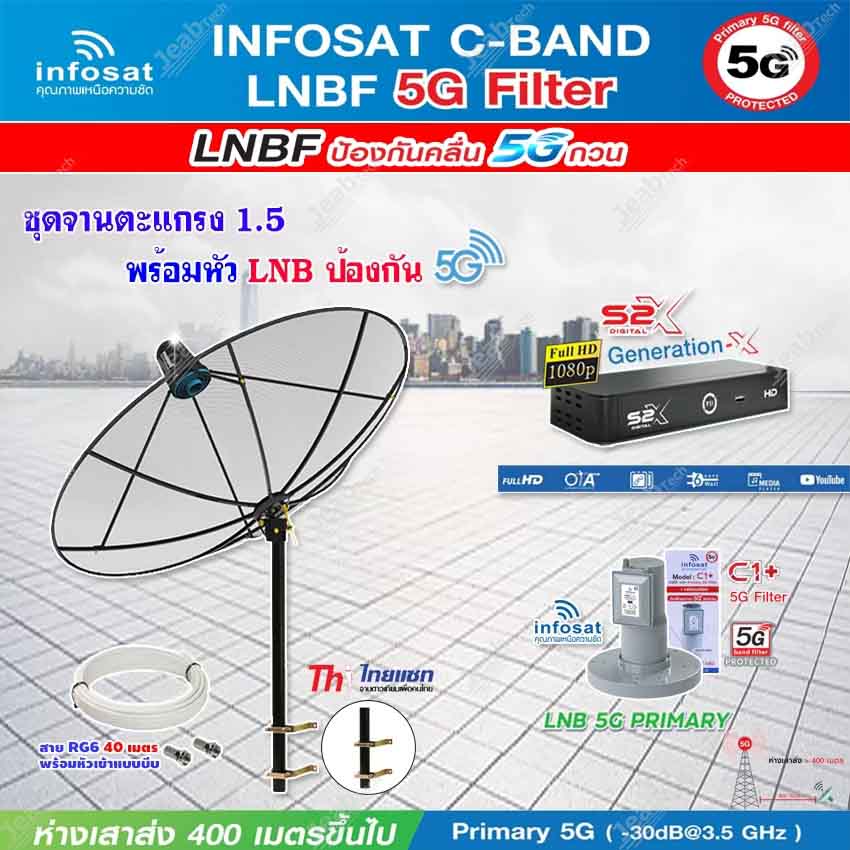 THAISAT C-BAND 1.5M (ขาตรงตัวM) + กล่อง PSI S2X HD + LNB 5G infosat ...