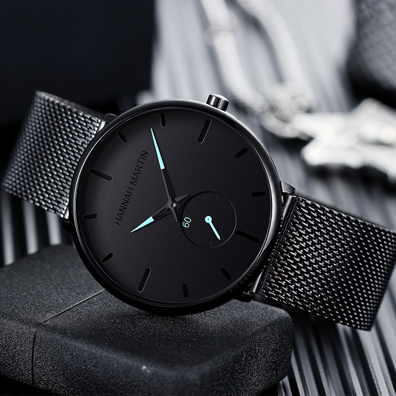 Hannah Martin Watch Men Black Stainless Steel Mesh Small Dial Men ...