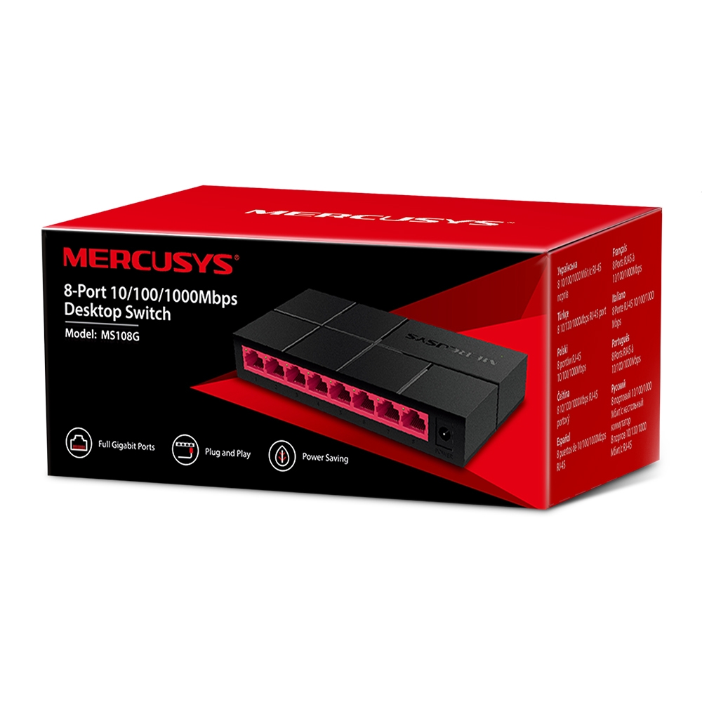 HUB LAN SWITCH HUB gigabit MERCUSYS MS108G 8 PORTS 101001000Mbps ...