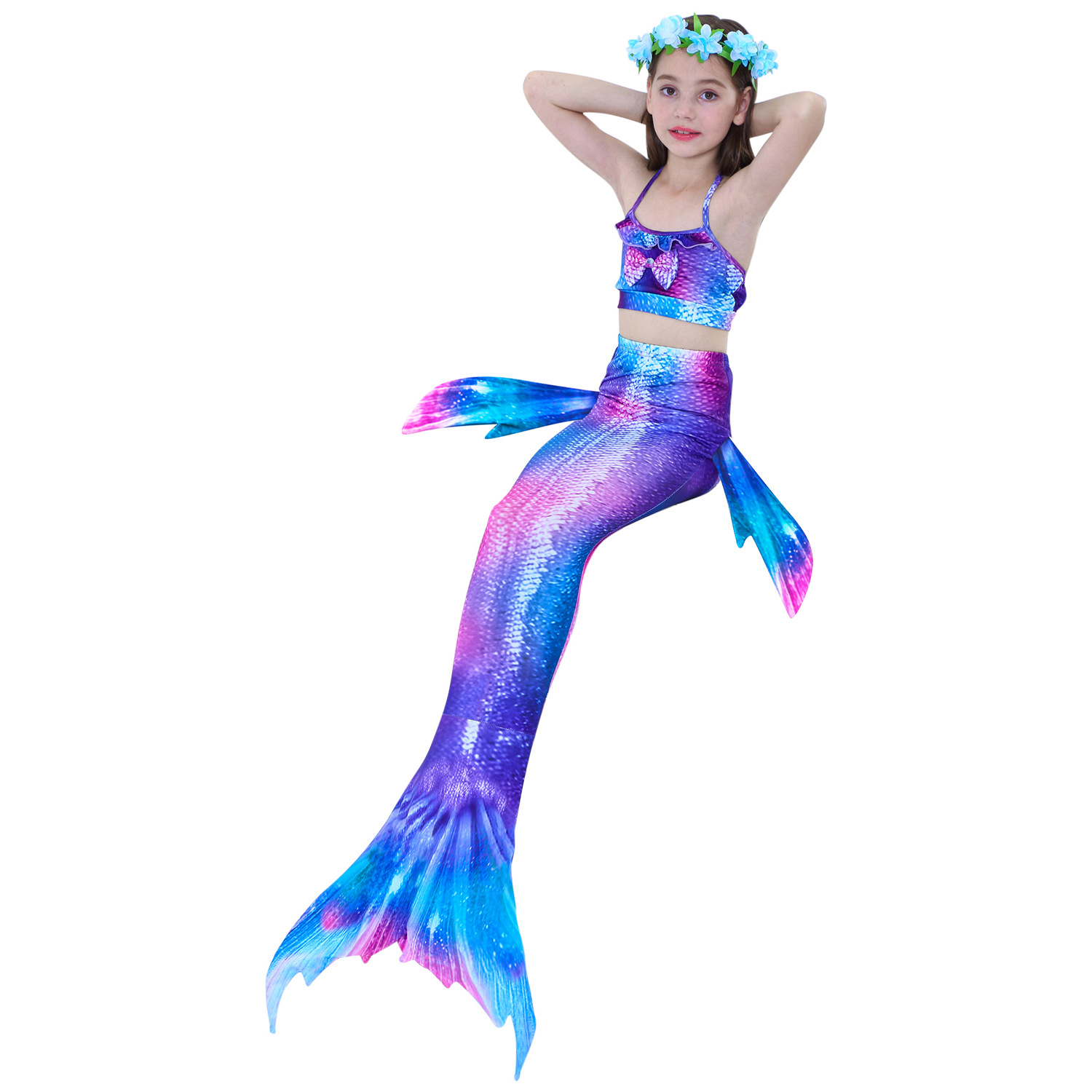 ชุดว่ายน้ำเด็กผู้หญิง Spark Mermaid Tail 4 ชิ้นพร้อม Monofin สำหรับเด็ก ...