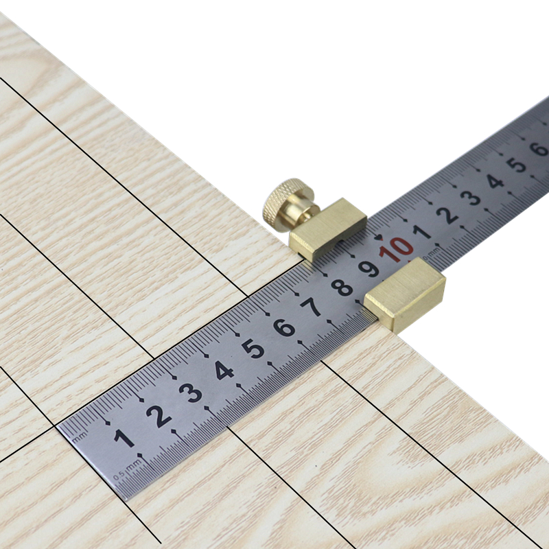 Adjustable Steel Ruler Positioning Block Angle Marking Gauge Brass Line ...