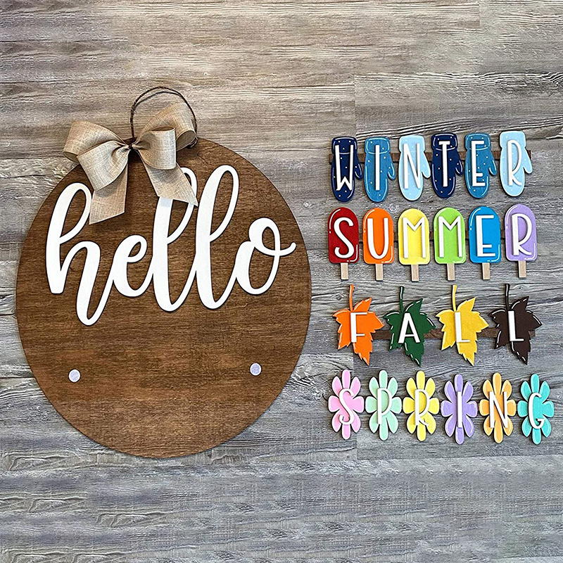 Newest Interchangeable Hello Sign 4 Seasons Wood Sign Kit Hanging Sign ...