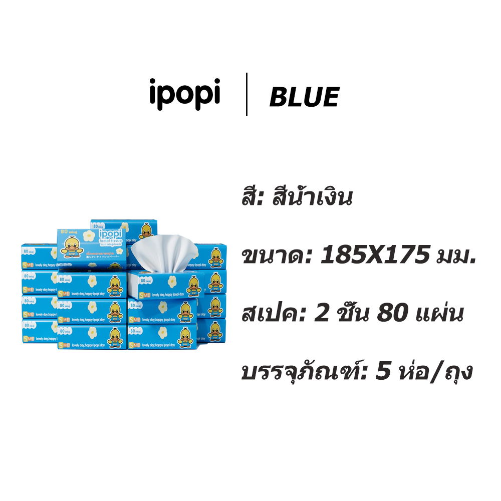ipopi Blue กระดาษเช็ดหน้าแบบดึง 80 แผ่น 20 ห่อ ใช้ในบ้าน หรือออกนอกพกพาง่าย เลือกใช้กระดาษที่ดี ...