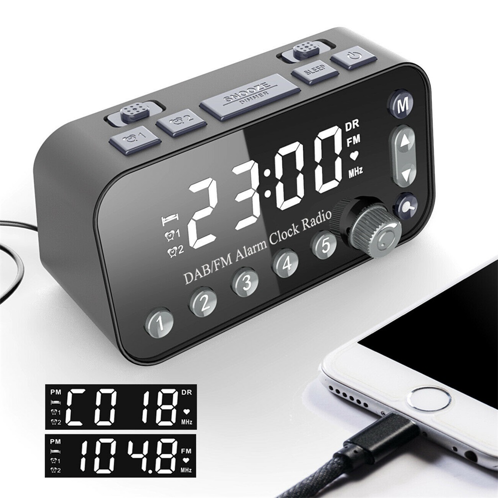 DAB+FM Radio Clock Alarm LED Digital Sleep Bedside Dual Timer Large ...
