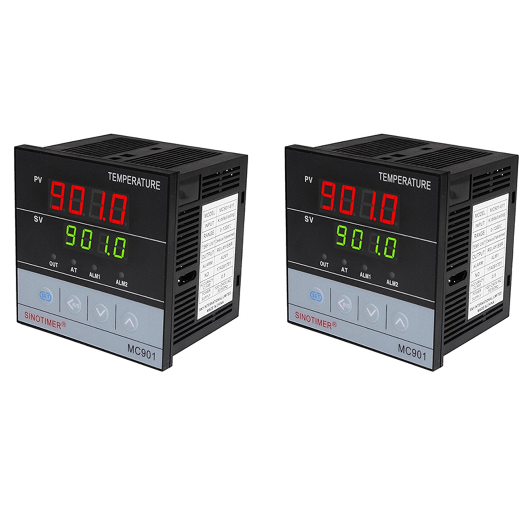 2X SINOTIMER MC901 Digital Waterproof PID Temperature Controller K Type PT100 Sensor Input Relay ...