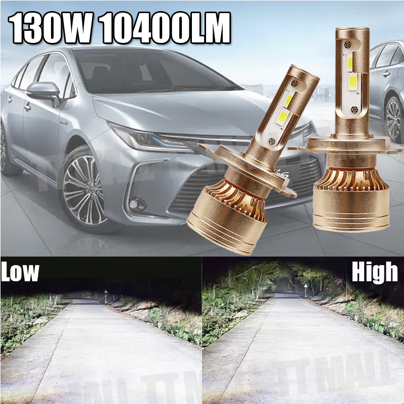 TTmall 2 ชิ้น หลอดไฟหน้า 130W LED ไฟหน้ารถยนต์ LED 12V 24V แสงสีขาว ...