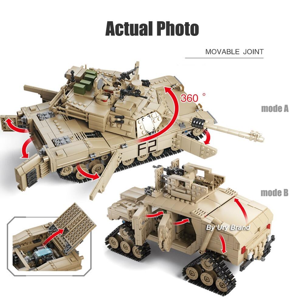 NEW LEGO 2in1 WW2 Military M1A2 Abrams MBT Tank Model Army Cannon ...