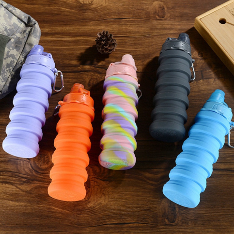500ML Portable Retractable Silicone Bottle Folding Water Bottle Outdoor Travel Drinking Cup with ...