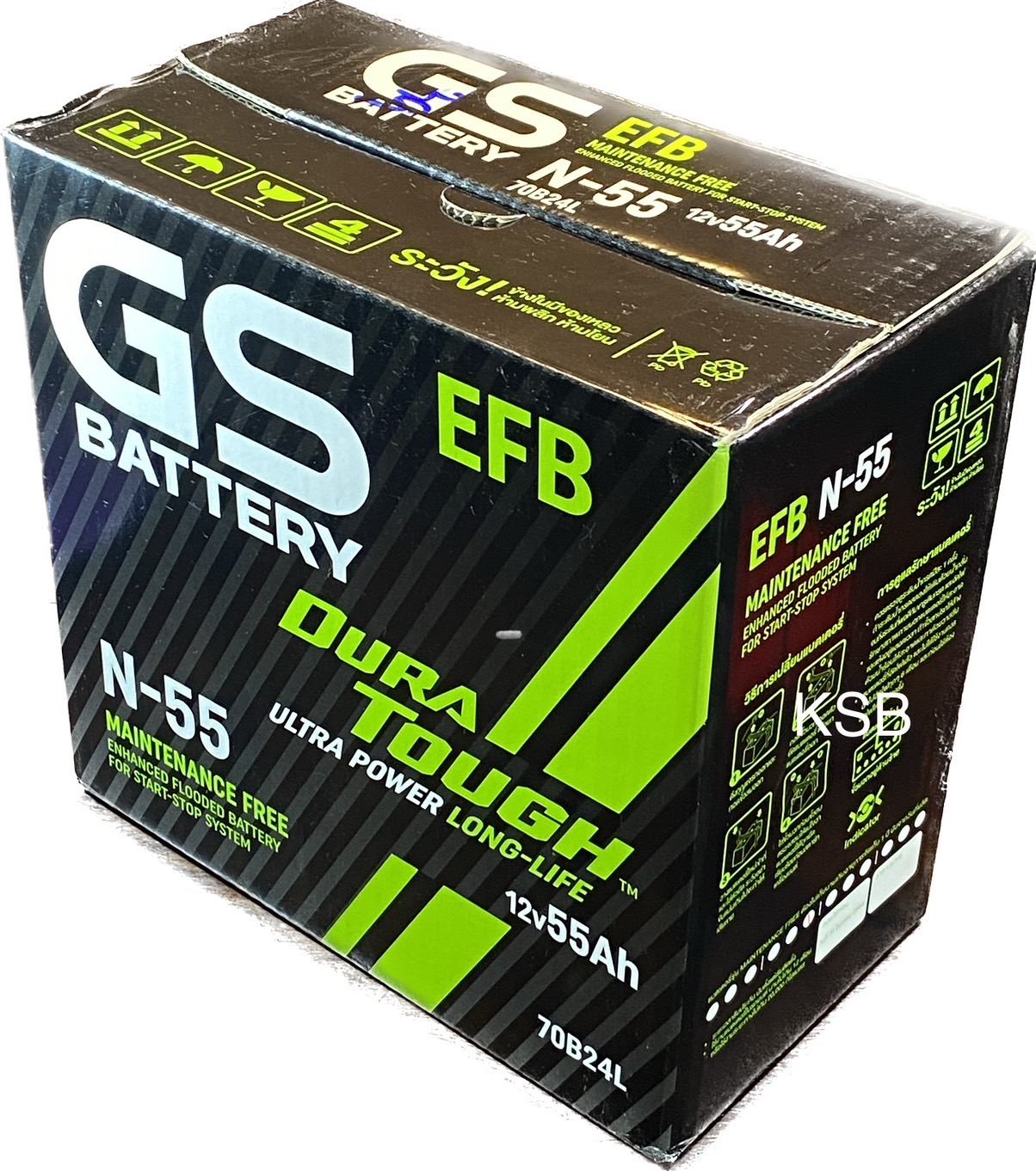 GS N-55 (70B24L) 55 Ah 15 แผ่นธาตุ500 แอมป์(CCA)ยxกxส238x129x225 มม.น้ำหนักสุทธิ 13.2 กก.อีเอฟบี ...