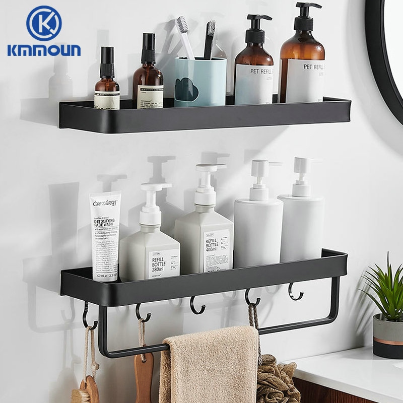 Black / White Bathroom Shelf Towel Bar Shampoo Rack Kitchen Storage ...