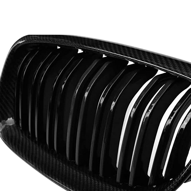 Car Carbon Fiber Glossy Black Double Slat Front Kidney Grille Grill for ...