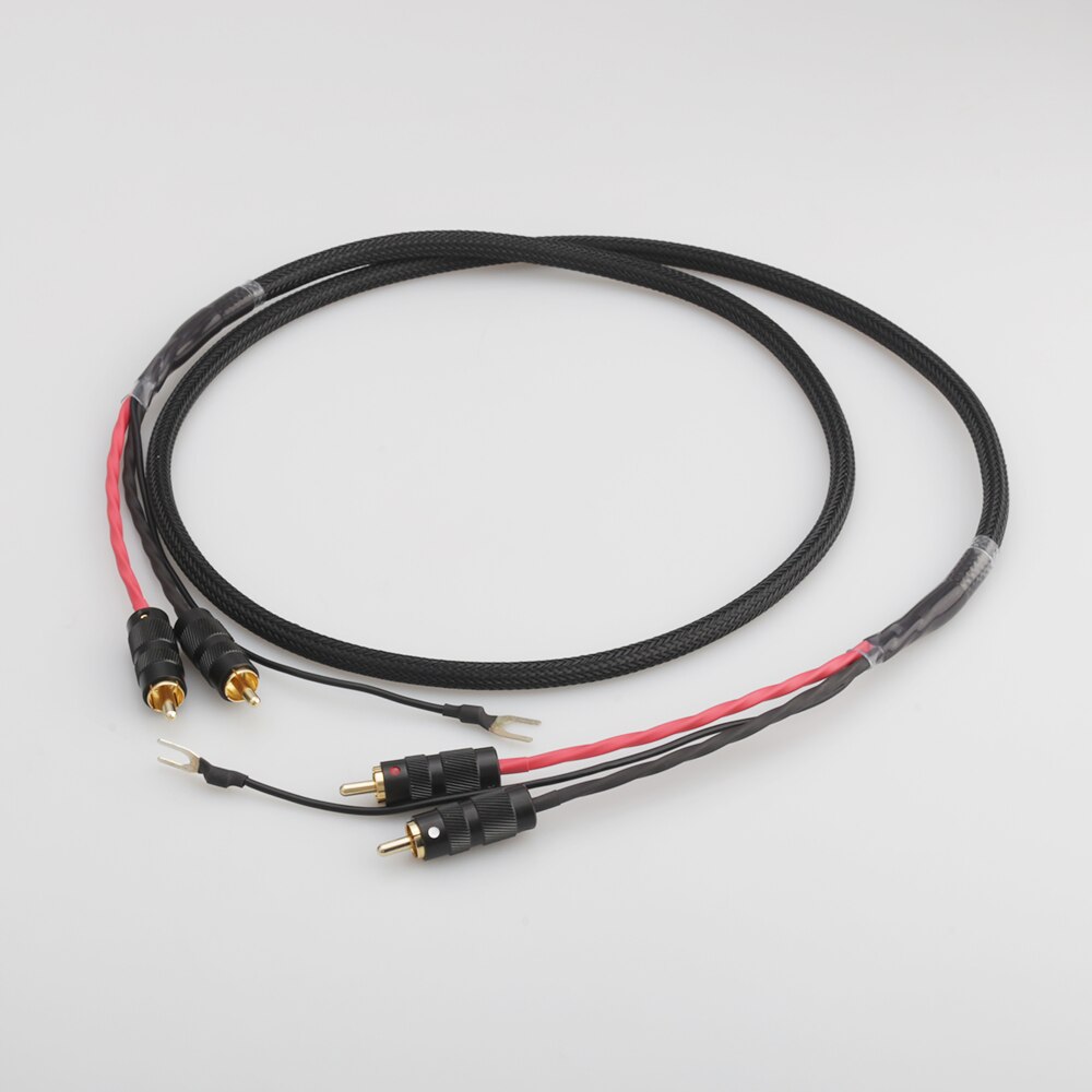 2 RCA to 2 RCA ground U spade plug Audio Phono Tonearm Cable with ...