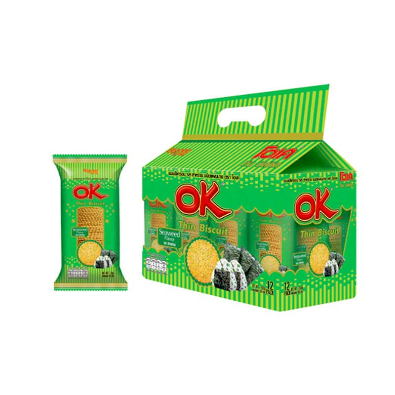 โอเคทิน บิสกิต ขนมปัง อบกรอบ ชนิดแผ่นบาง 1แพ็ค12ซอง OK Thin Biscuit ...