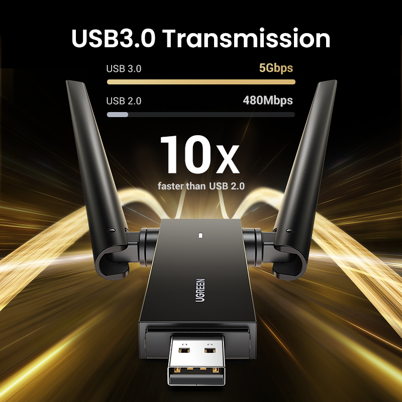 UGREEN ตัวรับสัญญาณไวไฟ AC1300 USB WiFi Adapter with Amplifier 5G 2.4G ...