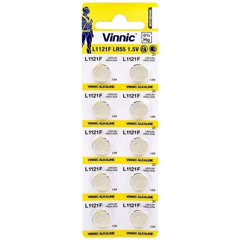 ถ่านกระดุม Vinnic L1121F, AG8, LR55, LR1120, LR1121 1.5V Alkaline ...