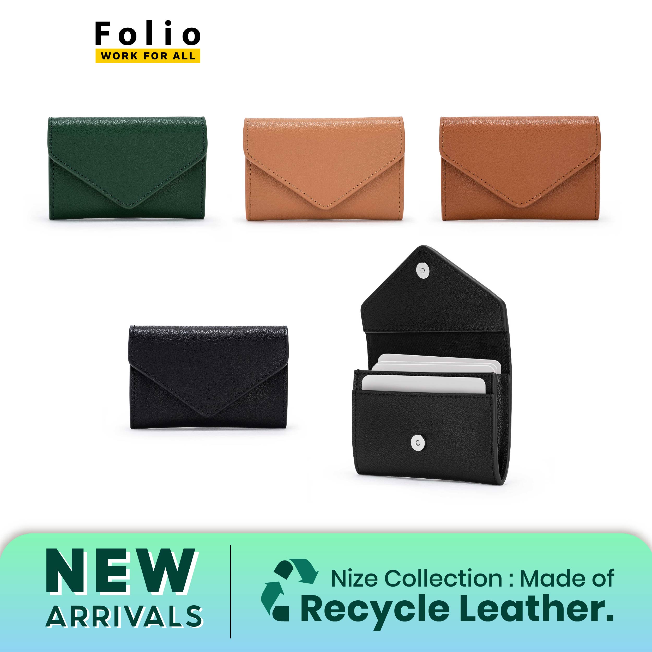 Folio Nize Envelope card Holder กระเป๋าใส่บัตรผลิตจากหนังแท้รีไซเคิล ...