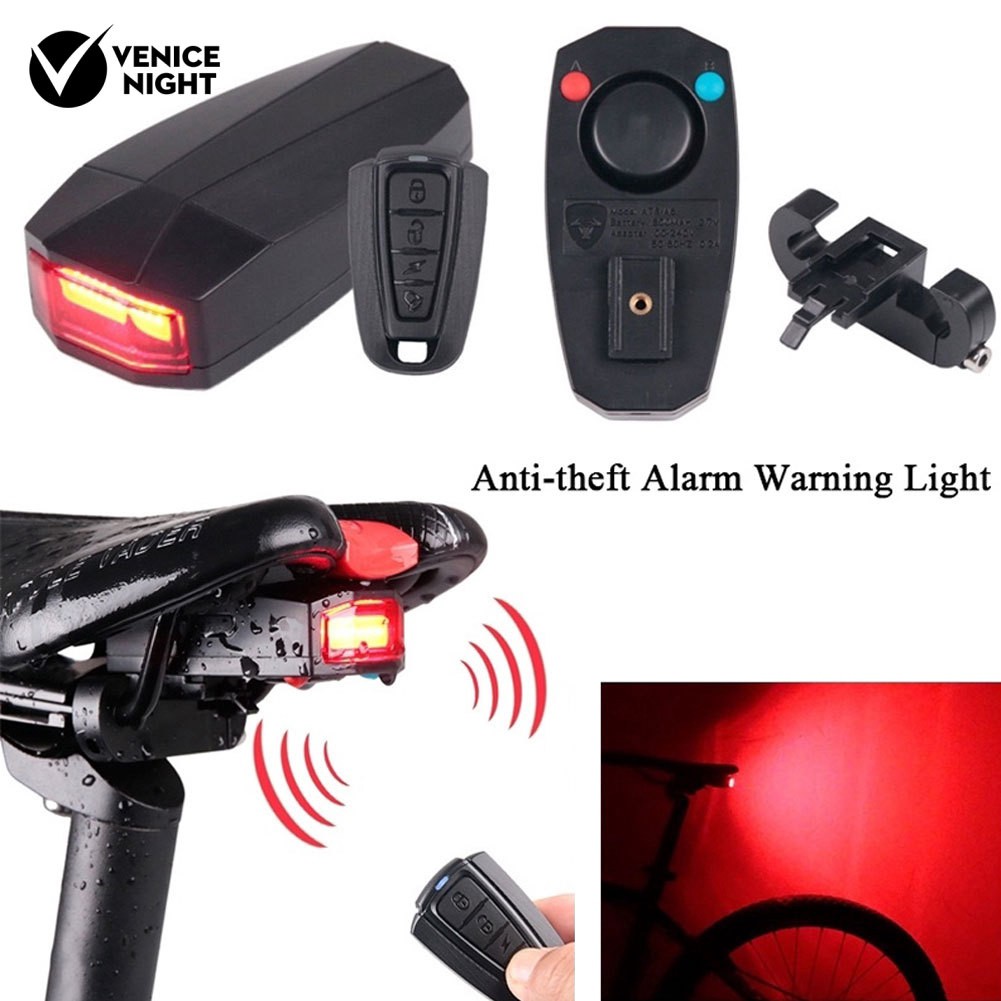 Bike Anti Theft Wireless Remote Alarm USB Charging COB Rear Tail Light ...