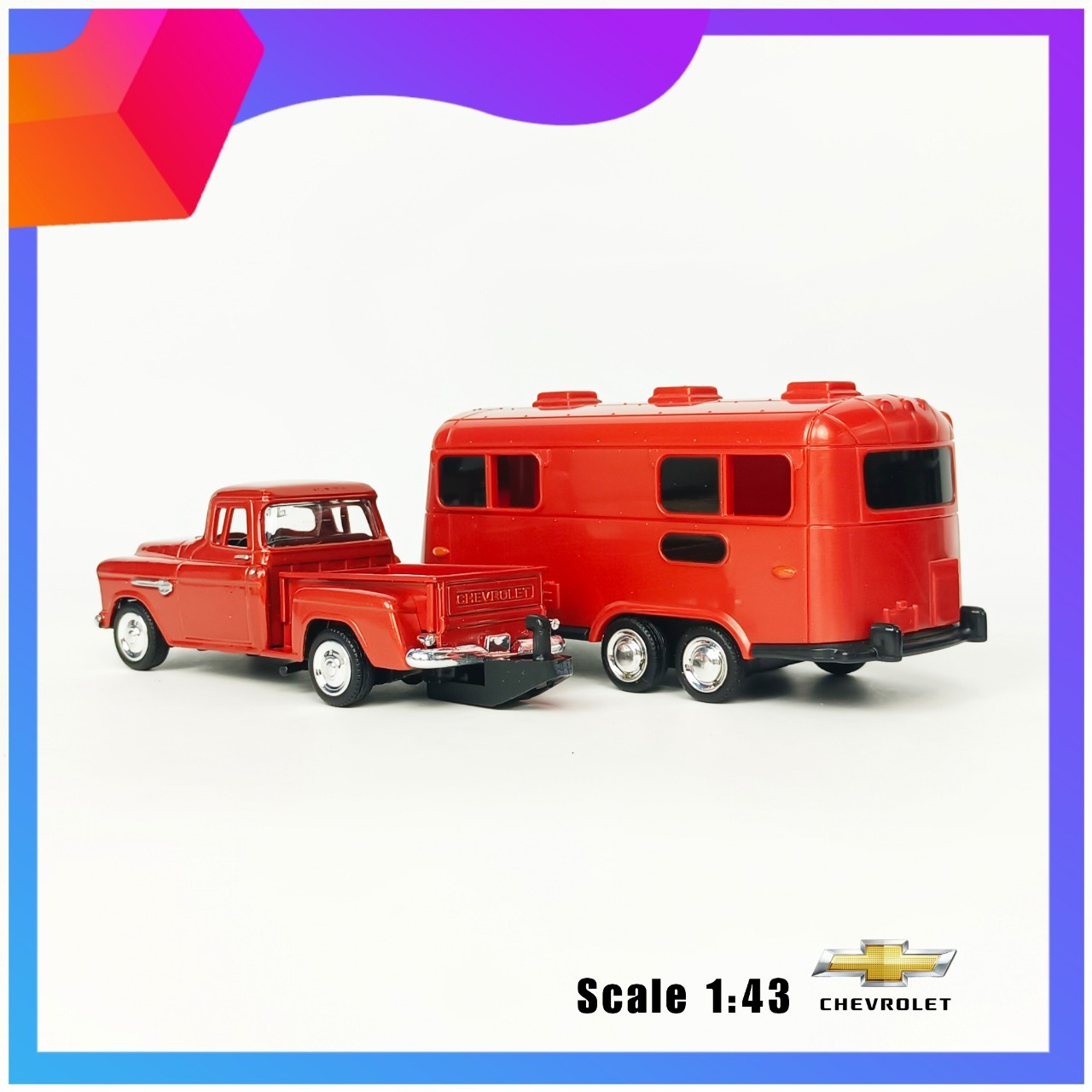 โมเดลรถเหล็ก เชฟพ่วง 1955 Chevy Stepside + Camper Trailer ยี่ห้อ ...